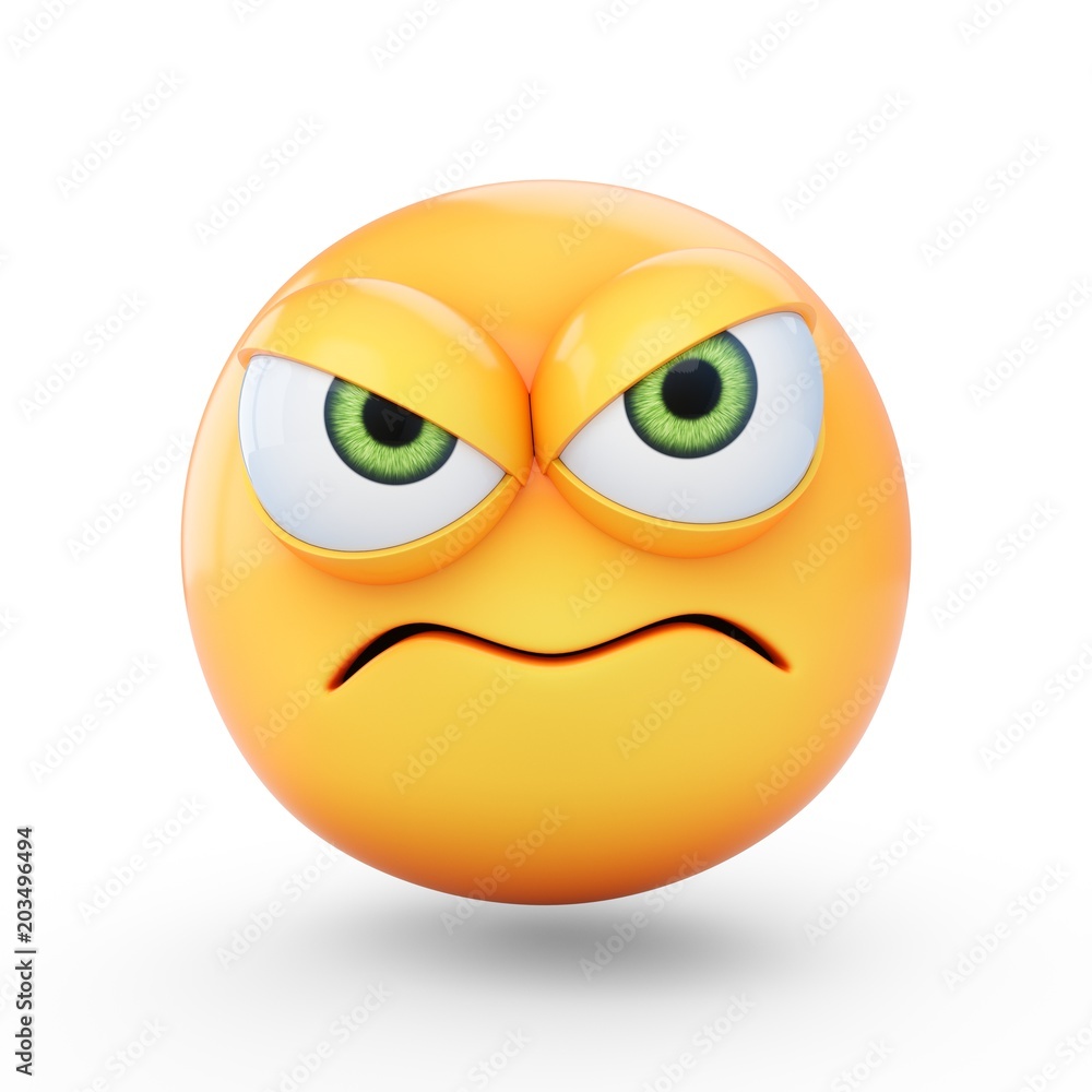3D Rendering grumpy emoji isolated on white background Stock ...