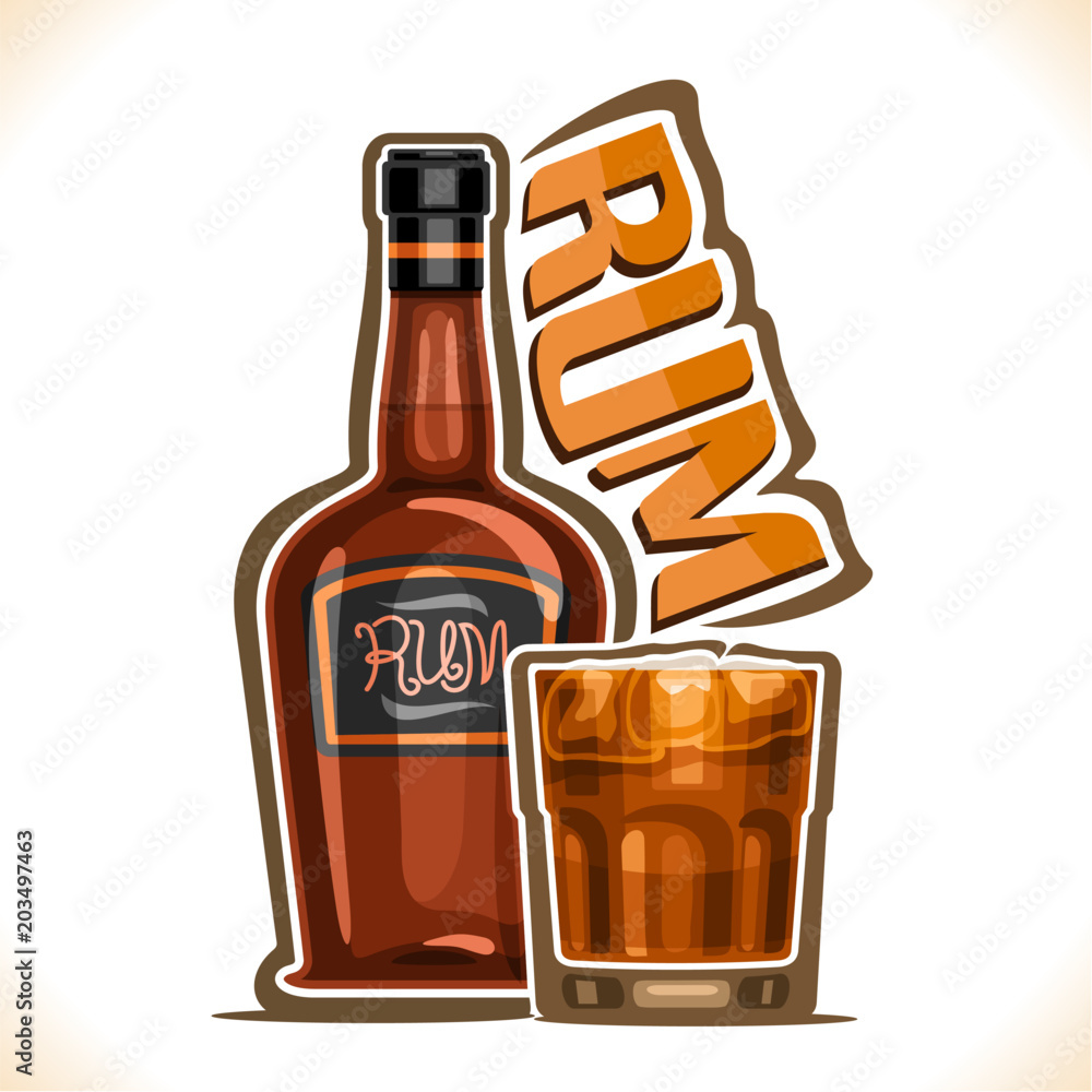 Vector illustration of alcohol drink Rum, old brown bottle of premium ...