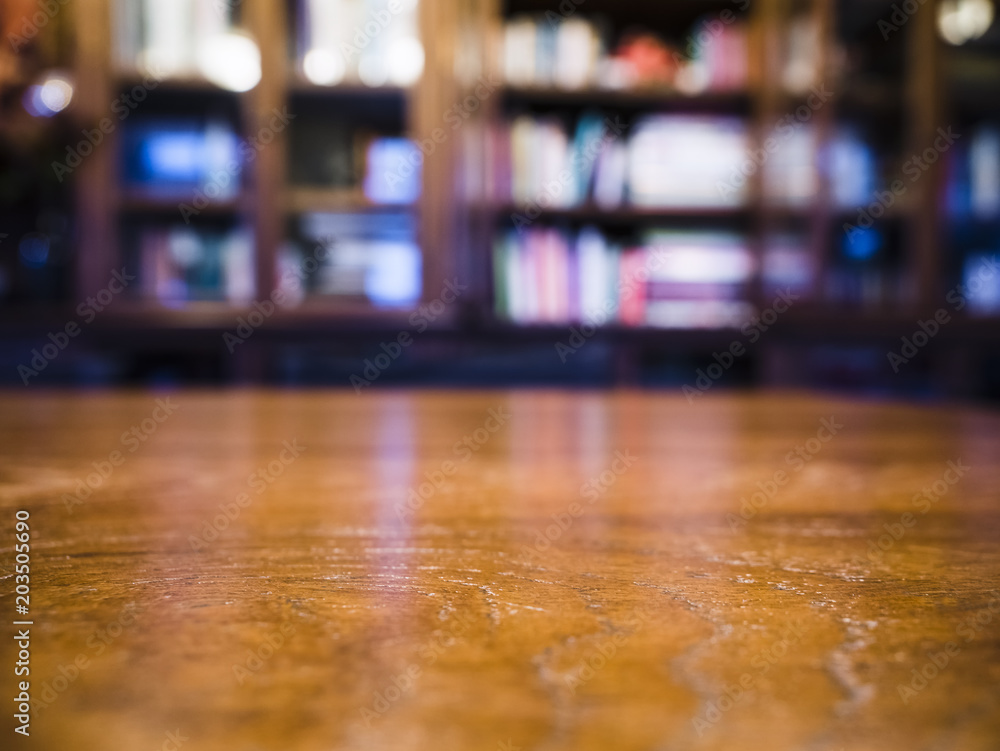 Blur Library Book shelf Table top Education background Stock Photo ...