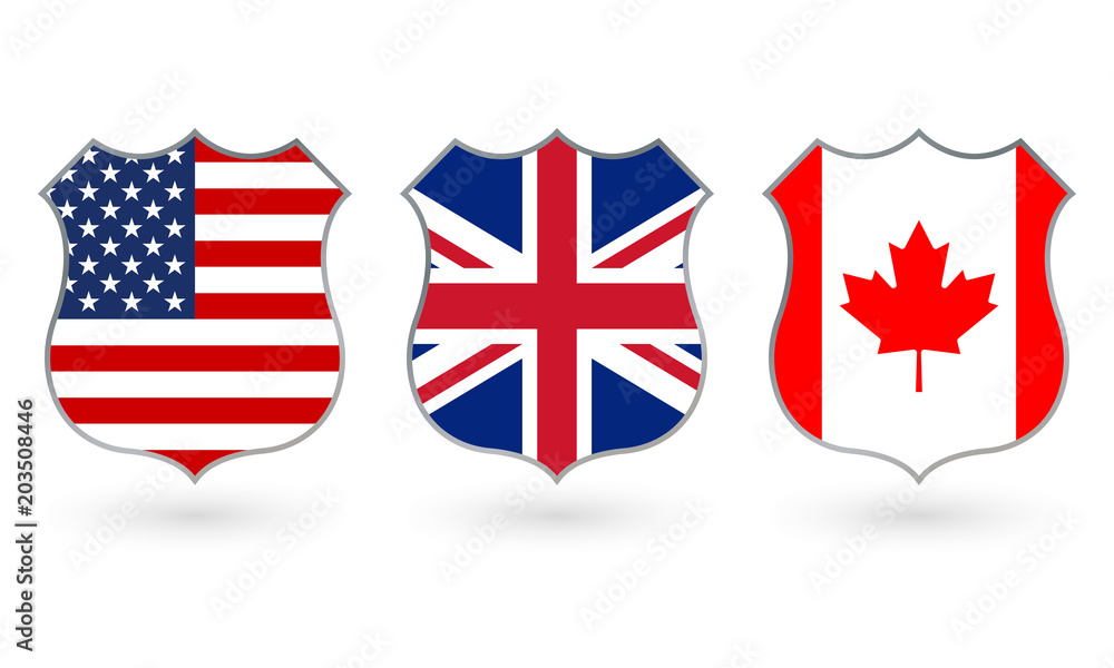 Flag of US, Canada and UK in the shape of a police badge. American ...