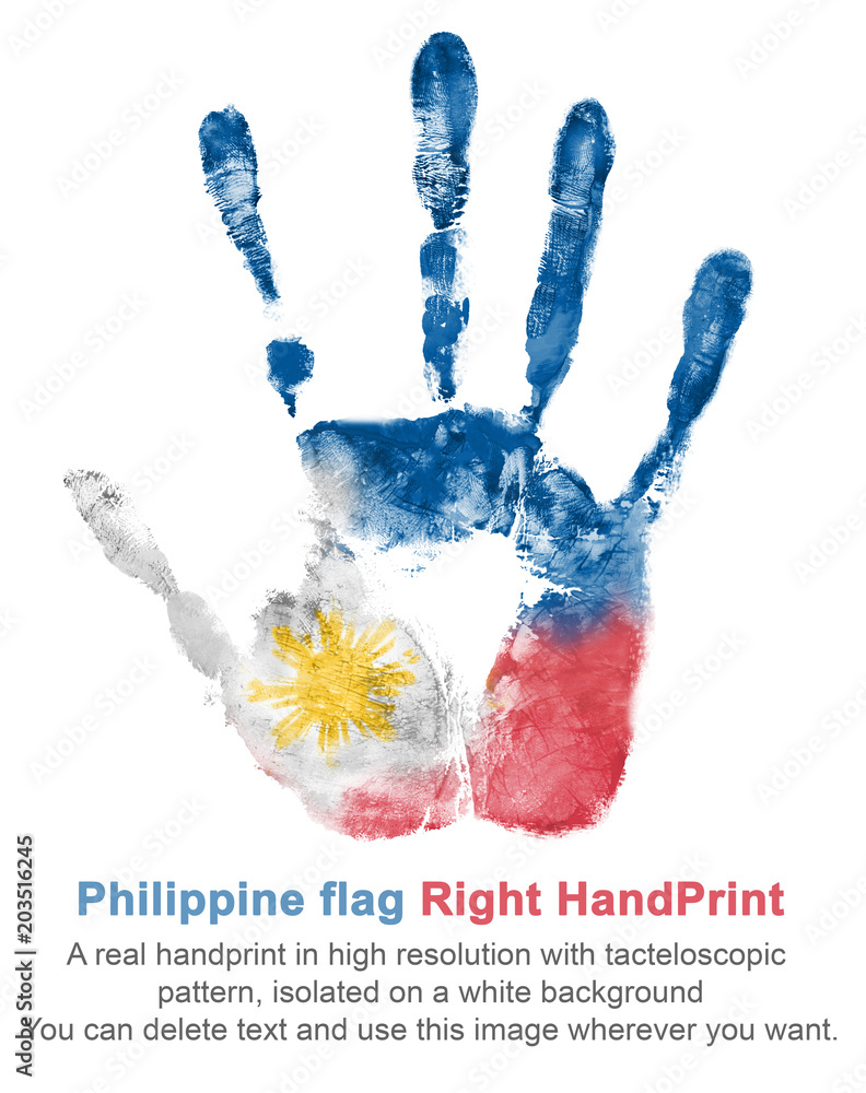Hand print of the right hand in the colors of the flag of Philippines ...