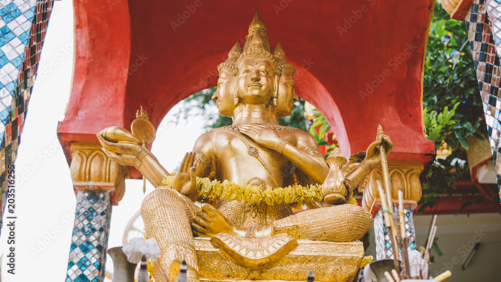 Phra Phrom Brahma god close-up พระพรหม. Thai god of creation Stock ...