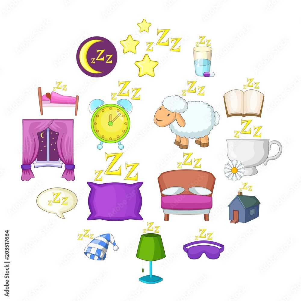 Sleep symbols icons set. Cartoon illustration of 16 sleep symbols ...