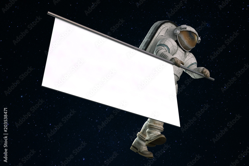 Astronaut with poster for design 3d rendering Stock Illustration ...