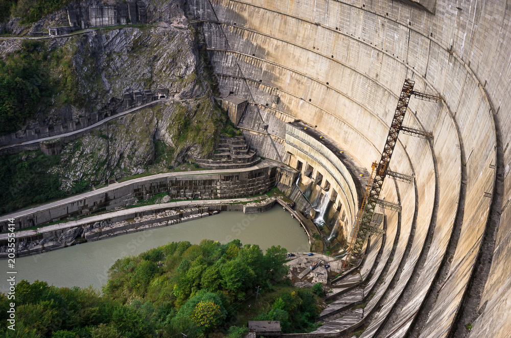 Fotografia do Stock: The Enguri hydroelectric power station HES. The ...