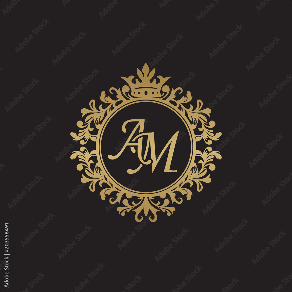 Initial letter AM, overlapping monogram logo, decorative ornament badge ...