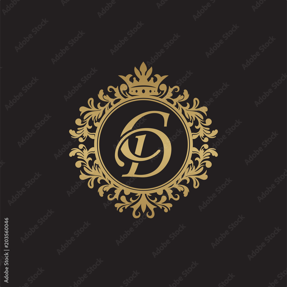 Initial letter CD, overlapping monogram logo, decorative ornament badge ...