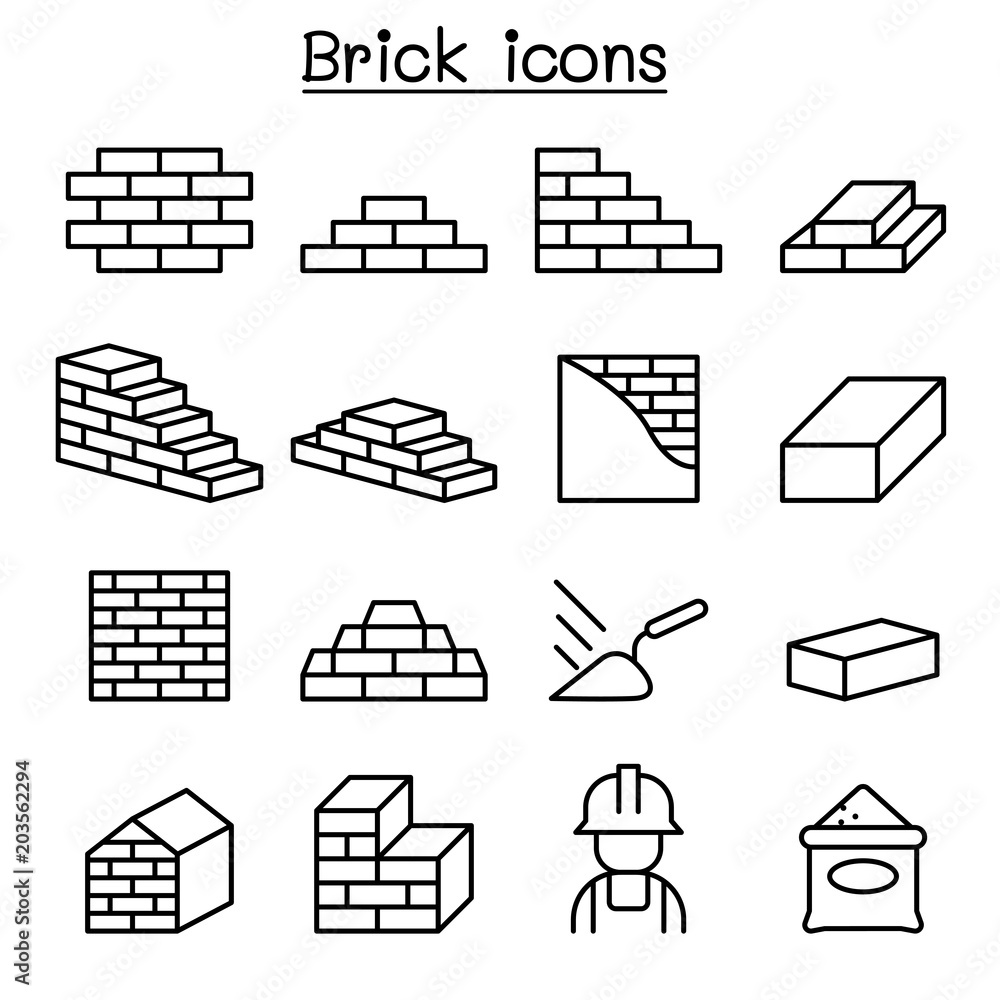 Vetor de Brick icon set in thin line style do Stock | Adobe Stock