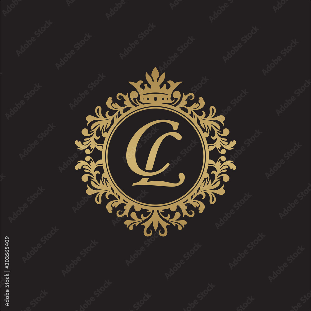 Initial letter CL, overlapping monogram logo, decorative ornament badge ...