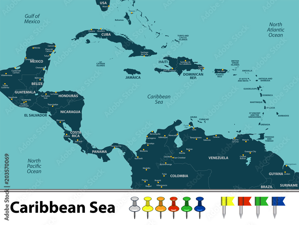 Map of Caribbean Sea Stock Vector | Adobe Stock