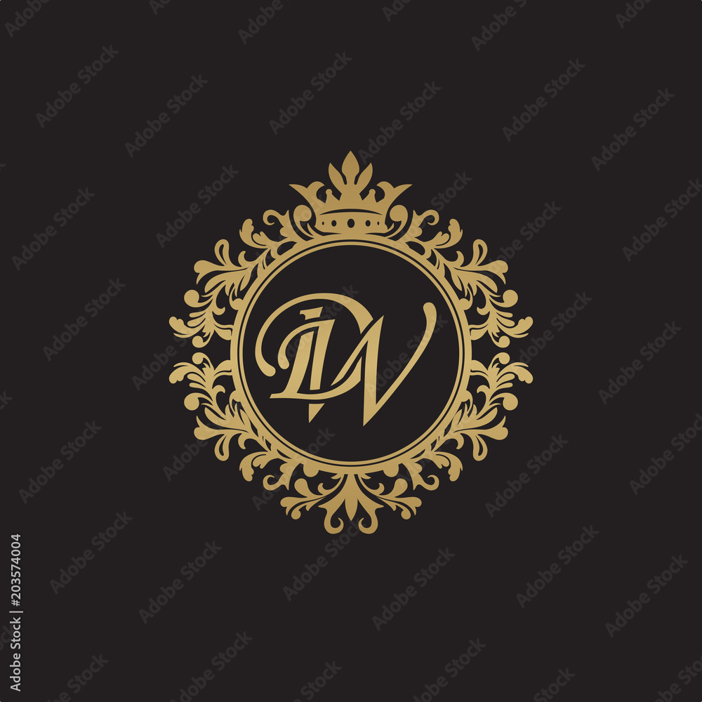 Initial letter DW, overlapping monogram logo, decorative ornament badge ... Initial letter DW, overlapping monogram logo, decorative ornament badge ...