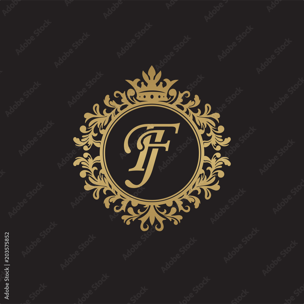 Initial letter FJ, overlapping monogram logo, decorative ornament badge ...