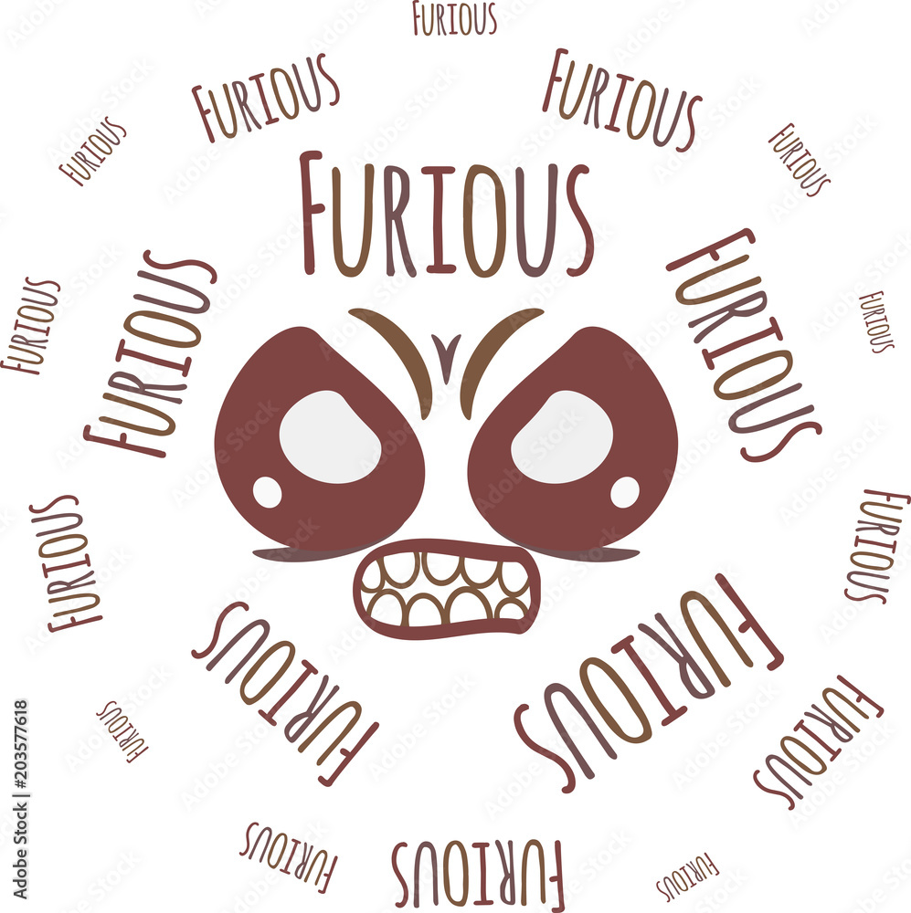 Text surrounding a face with a furious and angry gesture. Hand drawn ...