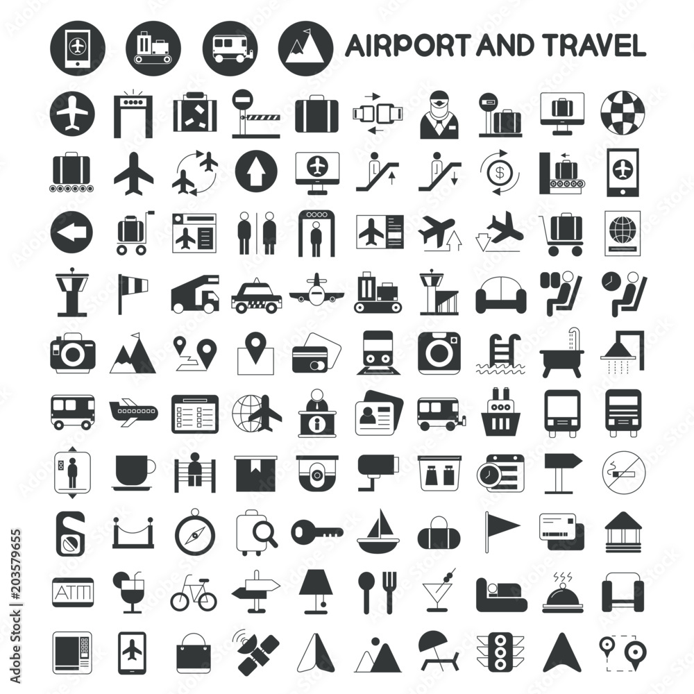 airport icons, travel and hotel icons vector set Stock Vector | Adobe Stock
