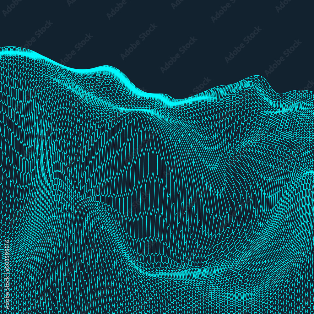 Abstract vector wireframe landscape background. Cyberspace grid. 3d ...