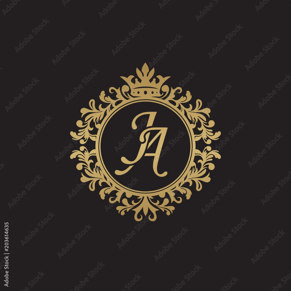Initial letter JA, overlapping monogram logo, decorative ornament badge ...