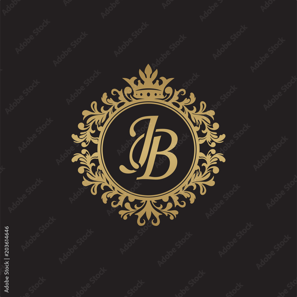 Initial letter JB, overlapping monogram logo, decorative ornament badge ...