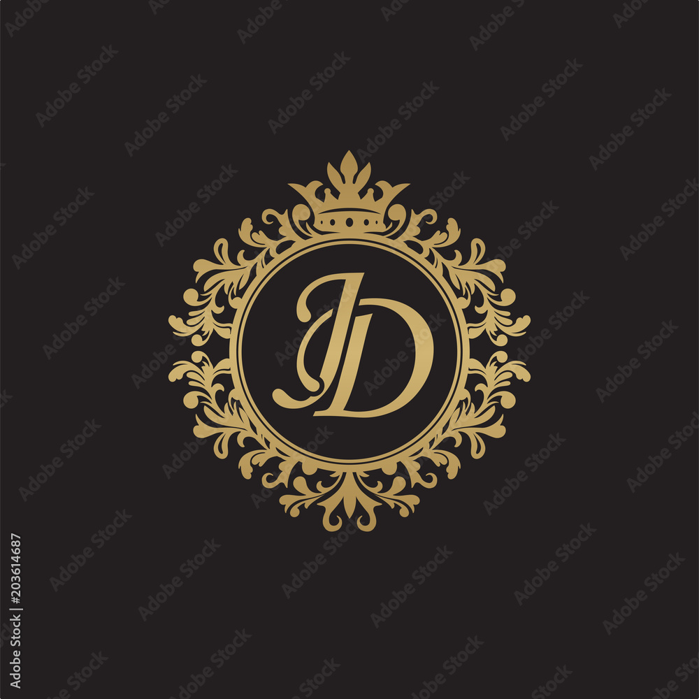 Initial letter JD, overlapping monogram logo, decorative ornament badge ...