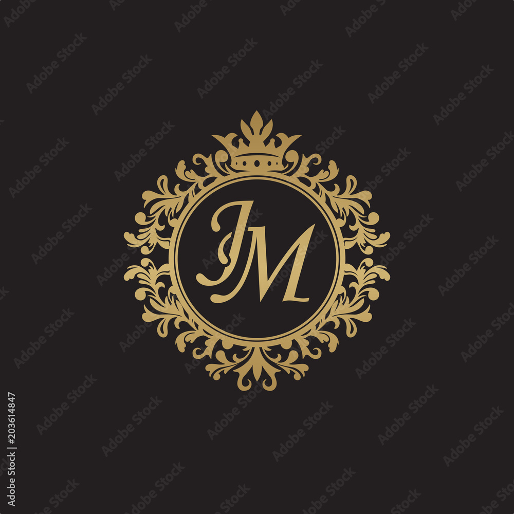 Initial letter JM, overlapping monogram logo, decorative ornament badge ...