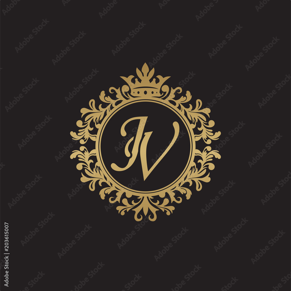 Initial letter JV, overlapping monogram logo, decorative ornament badge ...
