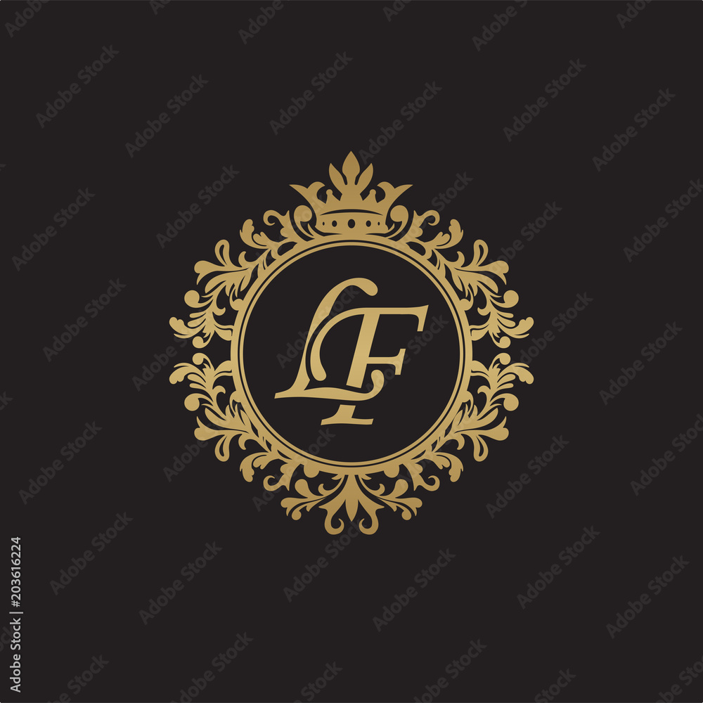 Initial letter LF, overlapping monogram logo, decorative ornament badge ...