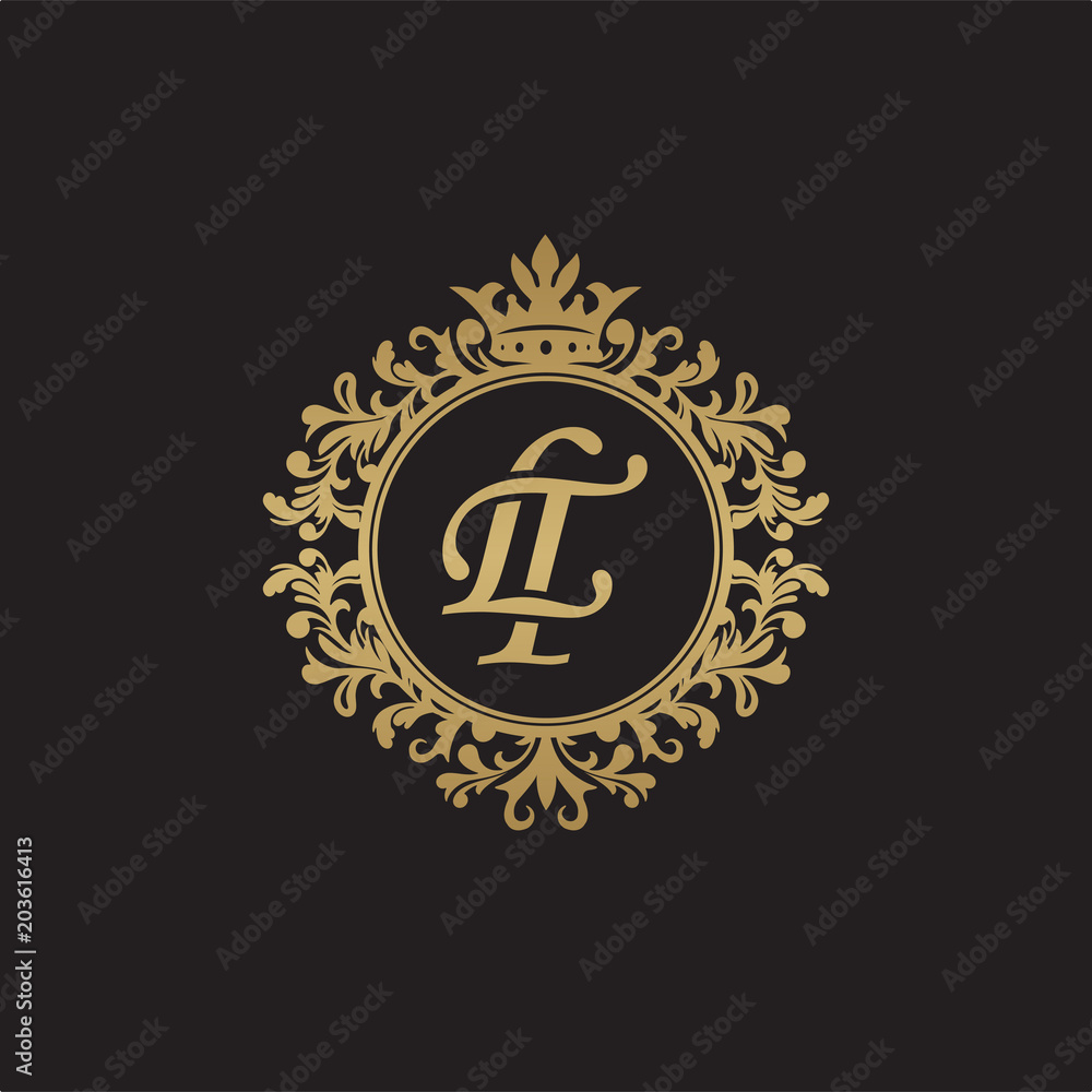 Initial letter LT, overlapping monogram logo, decorative ornament badge ...
