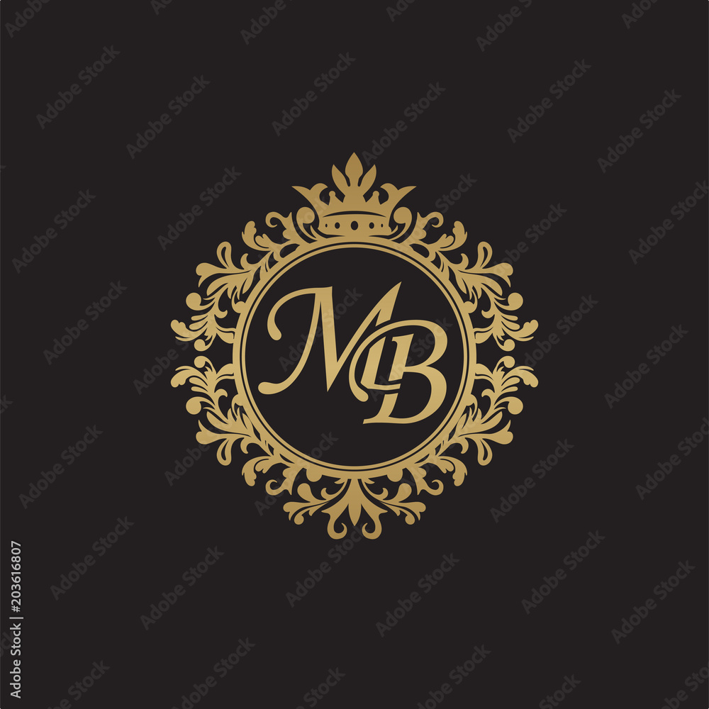 Initial letter MB, overlapping monogram logo, decorative ornament badge ...