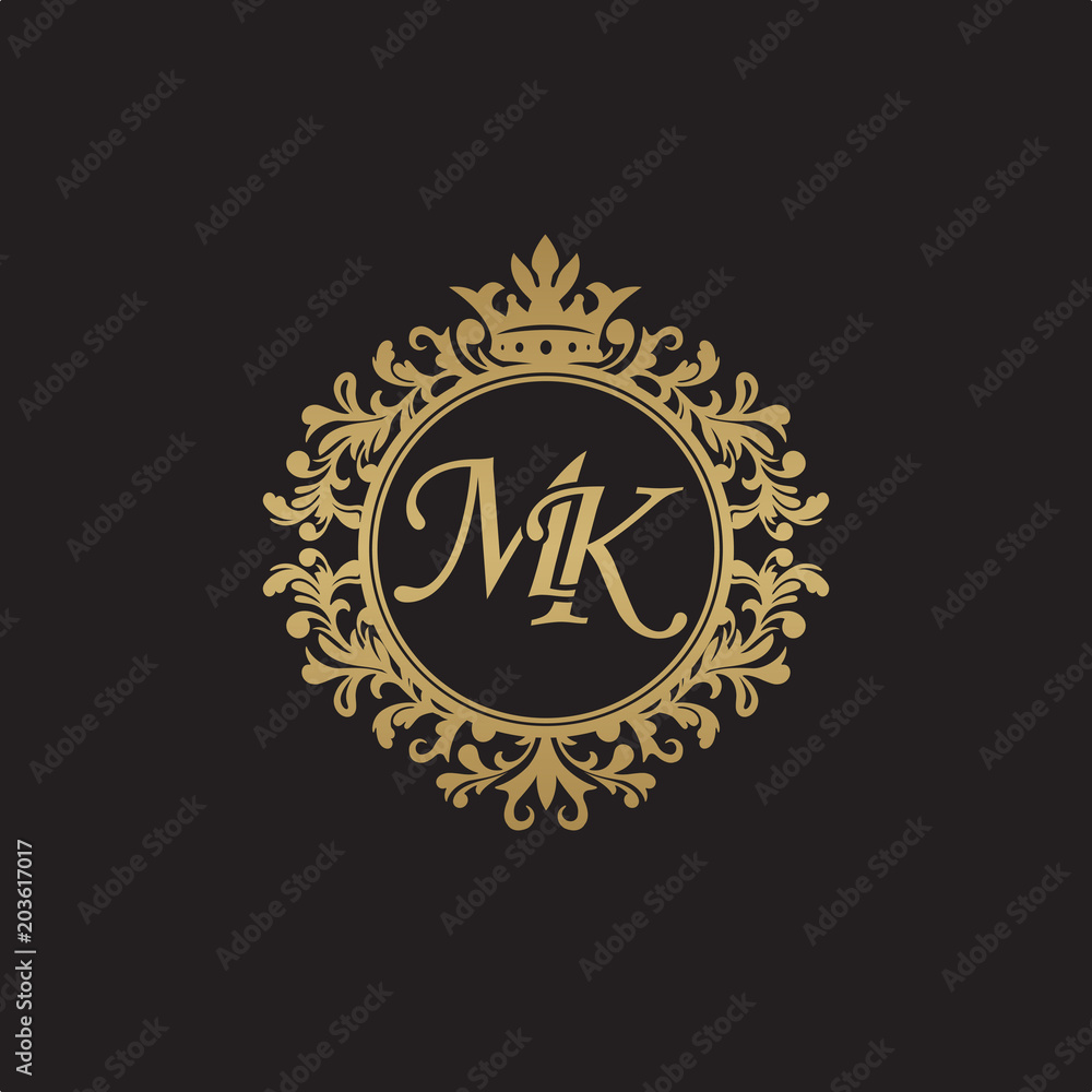 Initial letter MK, overlapping monogram logo, decorative ornament badge ...