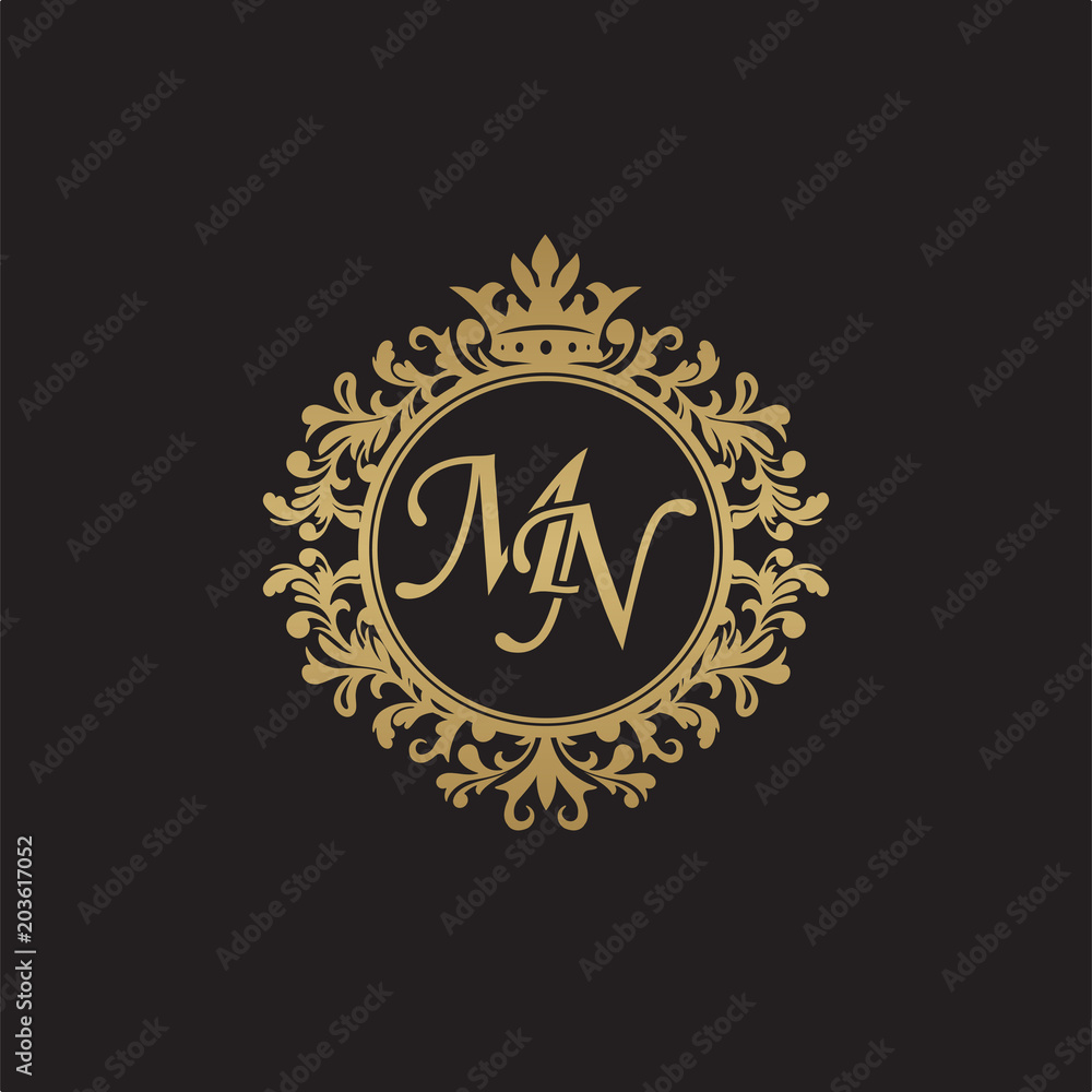 Initial letter MN, overlapping monogram logo, decorative ornament badge ...
