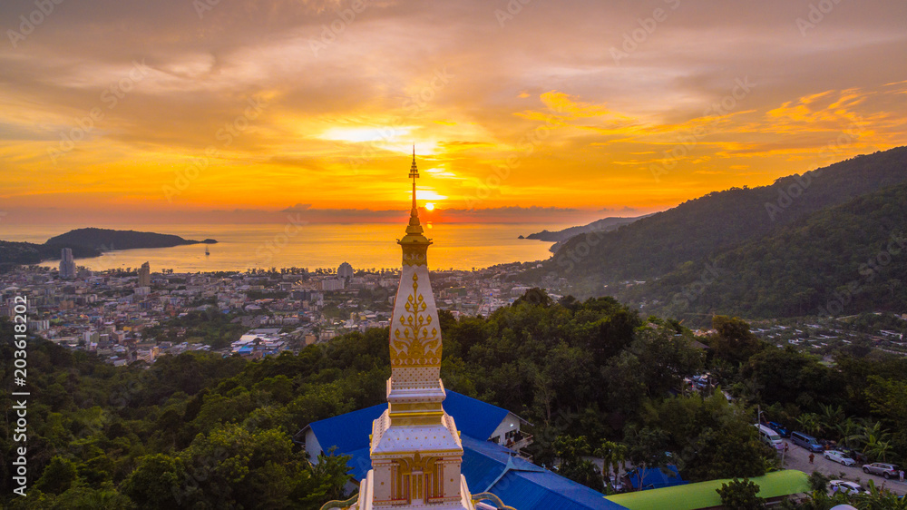 aerial view beautiful Phra That Phanom pagoda in Doi Thepnimith temple ...