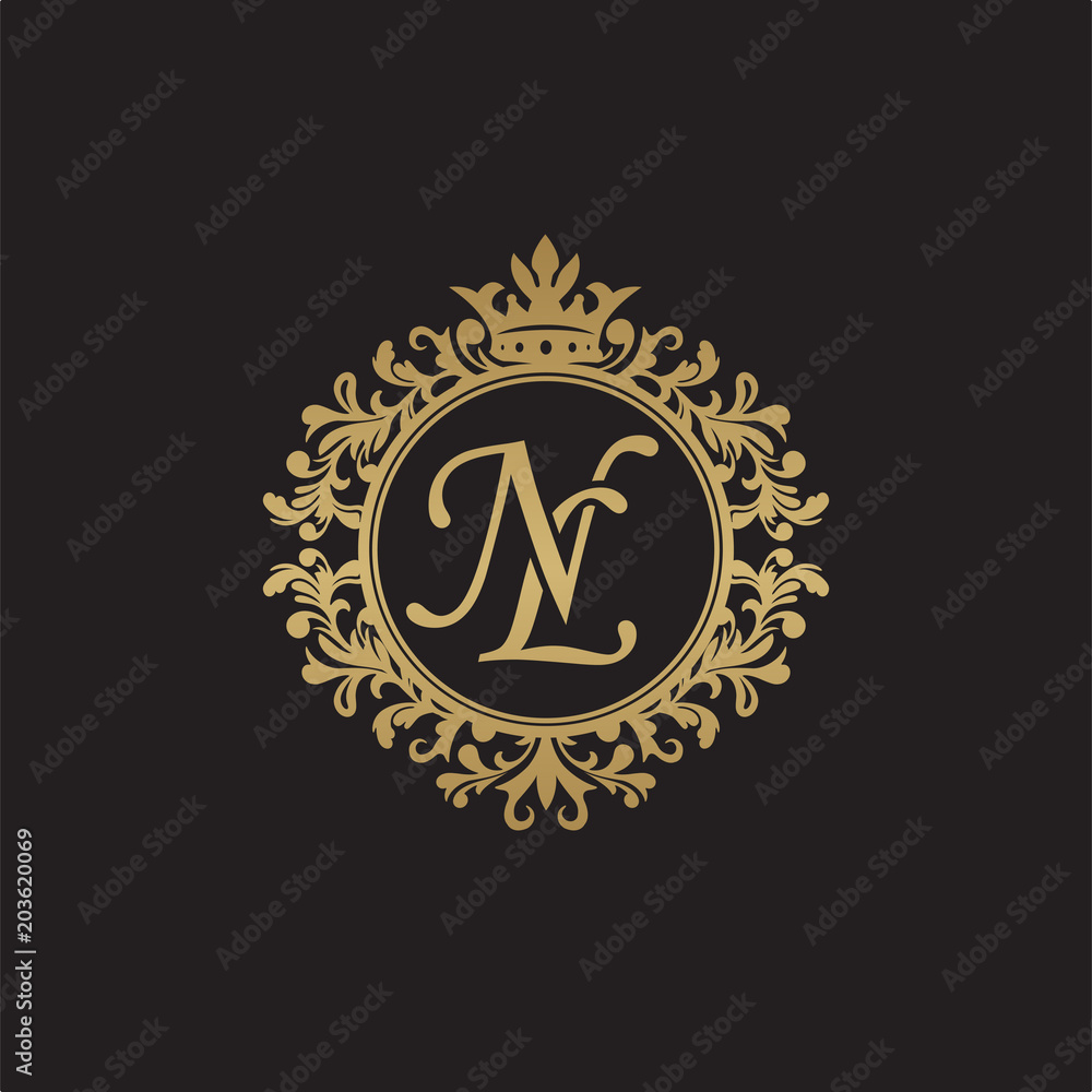 Initial letter NL, overlapping monogram logo, decorative ornament badge ...