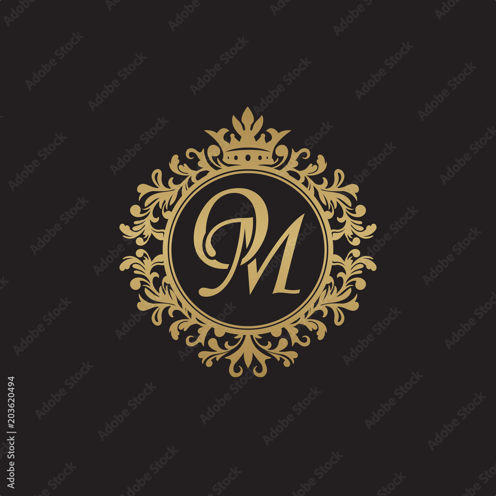 Initial letter OM, overlapping monogram logo, decorative ornament badge ...