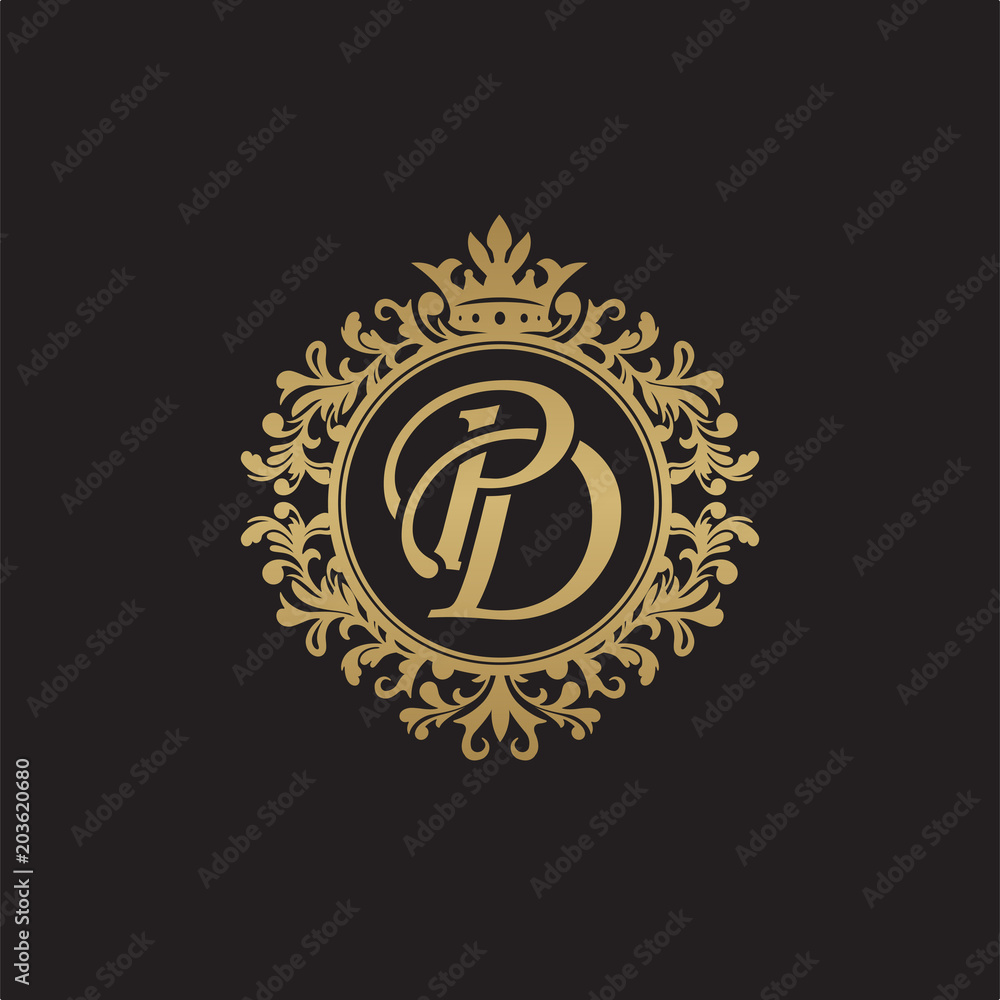 Initial letter PD, overlapping monogram logo, decorative ornament badge ...