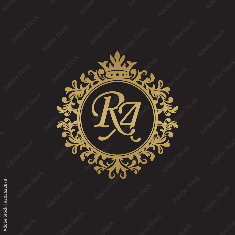 Initial letter RA, overlapping monogram logo, decorative ornament badge ...