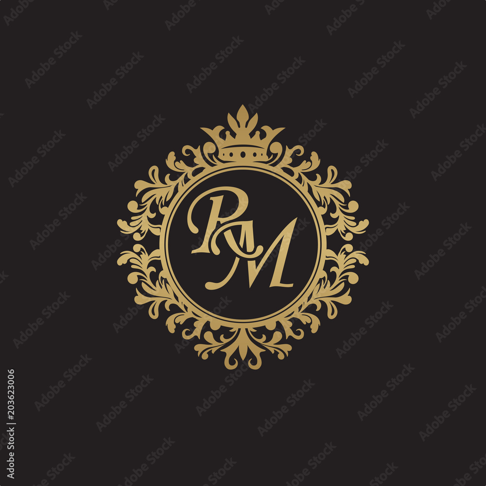 Initial letter RM, overlapping monogram logo, decorative ornament badge ...