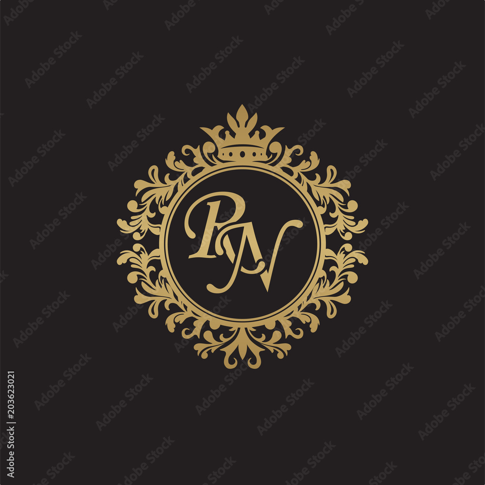 Initial letter RN, overlapping monogram logo, decorative ornament badge ...