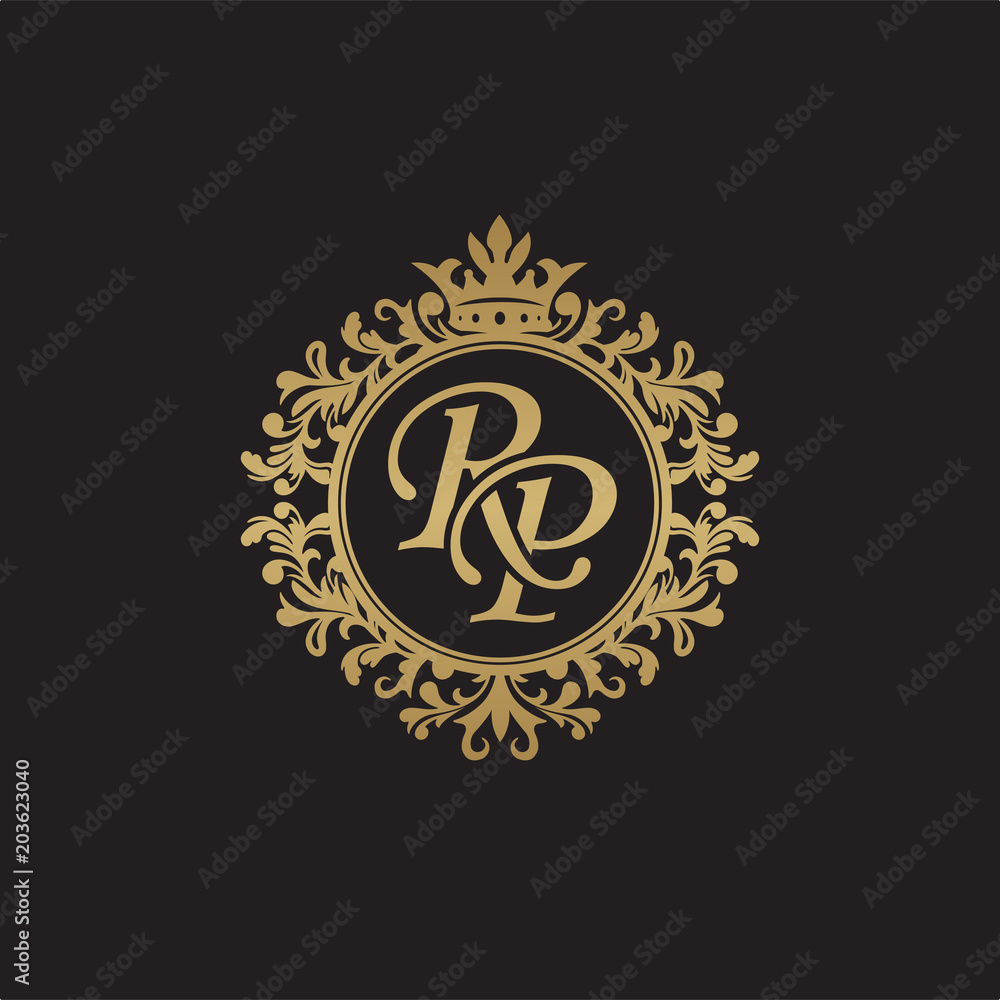 Initial letter RP, overlapping monogram logo, decorative ornament badge ...