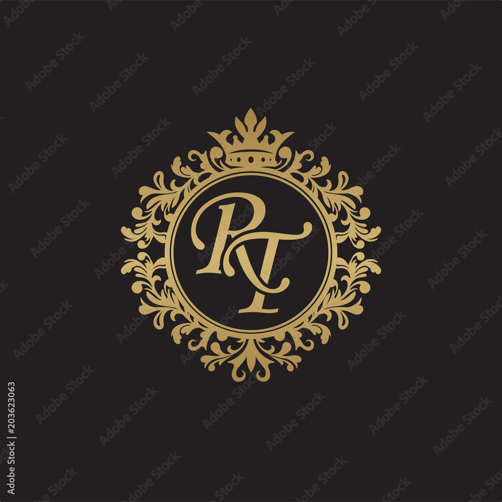 Initial letter RT, overlapping monogram logo, decorative ornament badge ...