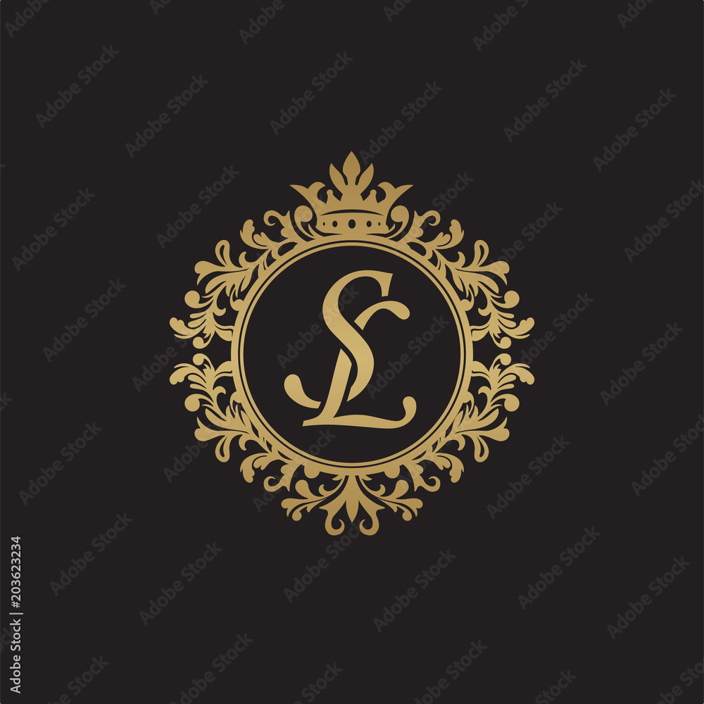 Initial letter SL, overlapping monogram logo, decorative ornament badge ...