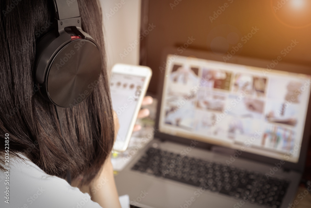 Student online testing exercise concept : Asian girl students learning ...