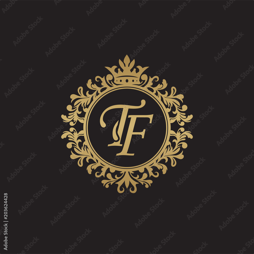 Initial letter TF, overlapping monogram logo, decorative ornament badge ...