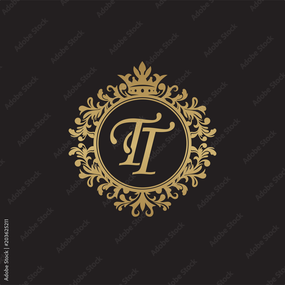 Initial letter TT, overlapping monogram logo, decorative ornament badge ...