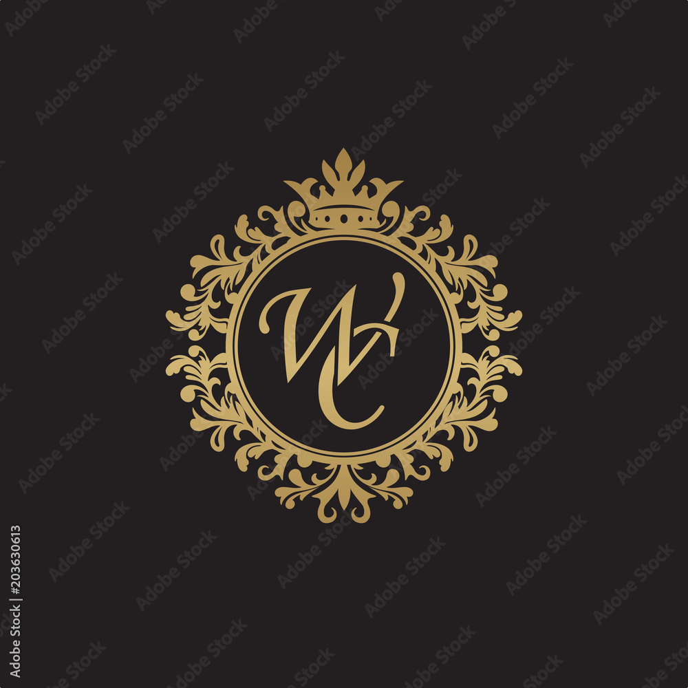 Initial letter WC, overlapping monogram logo, decorative ornament badge ...