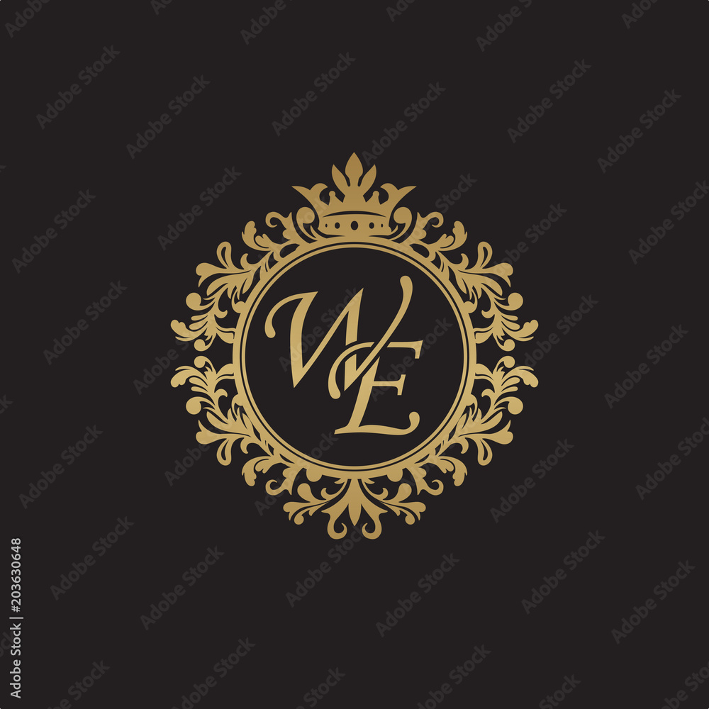 Initial letter WE, overlapping monogram logo, decorative ornament badge ...