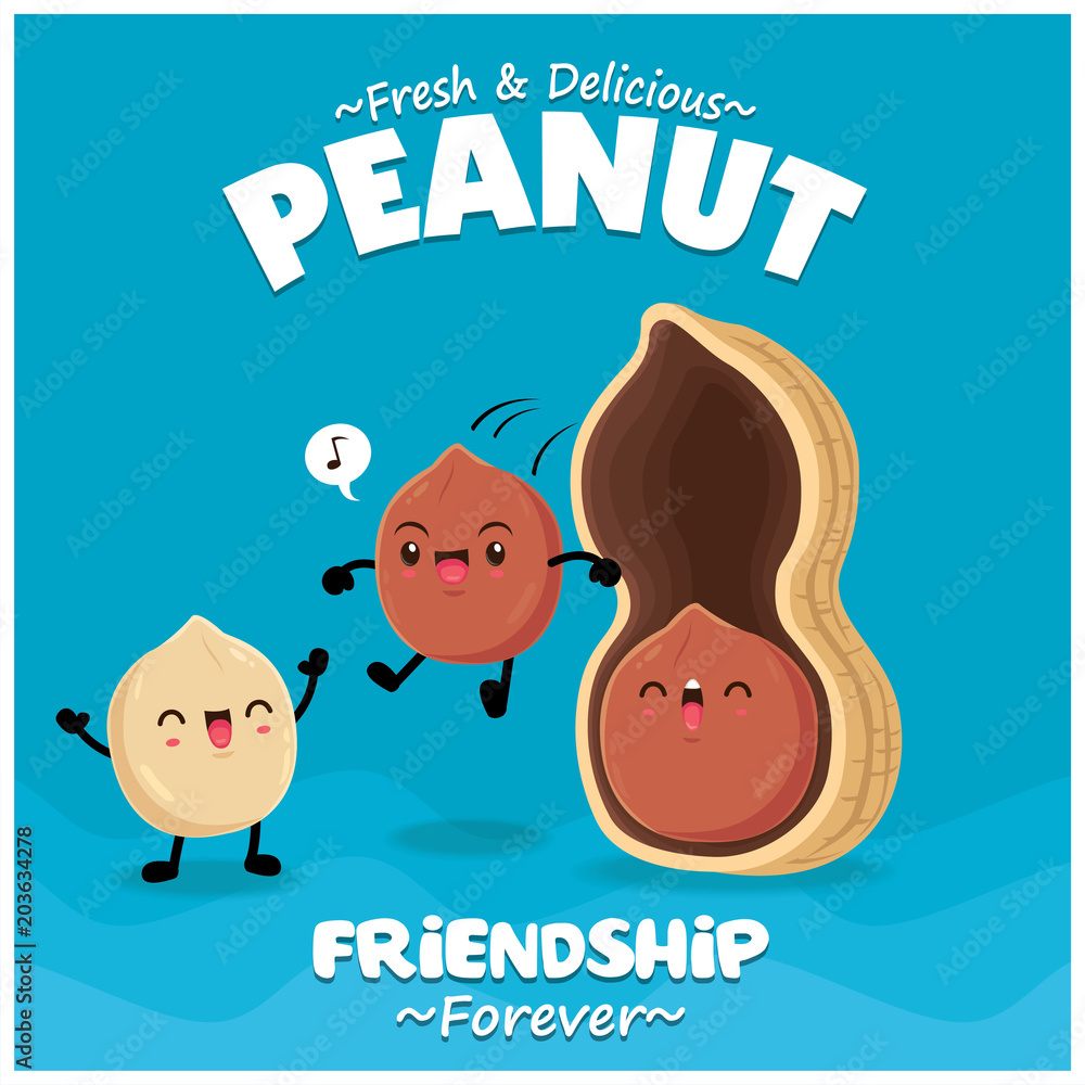 Vintage food poster design with vector Peanut character. Stock Vector ...