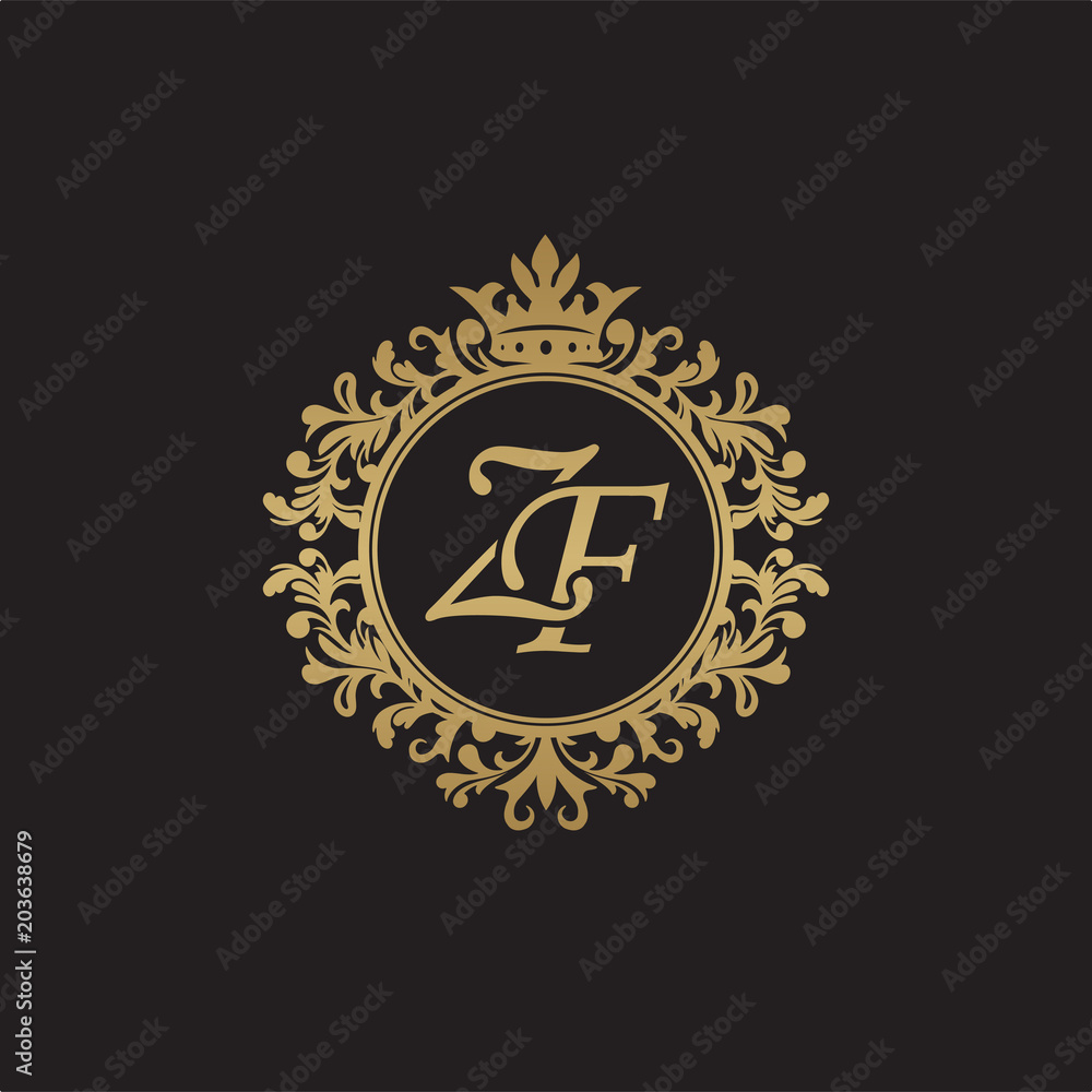 Initial letter ZF, overlapping monogram logo, decorative ornament badge ...