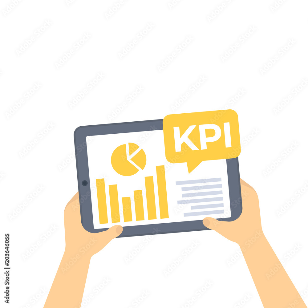 KPI and business analytics, key performance indicators, tablet in hands ...