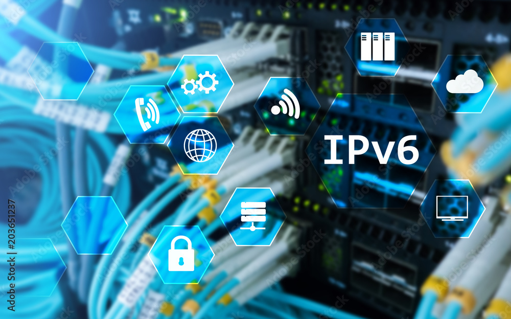 Ipv6 network technology concept on server room background. Stock Photo | Adobe Stock