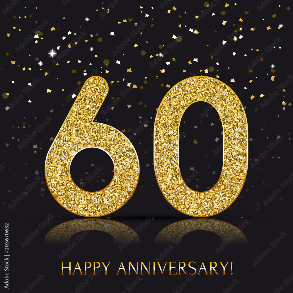60 years Happy anniversary banner with gold elements. Vector ...