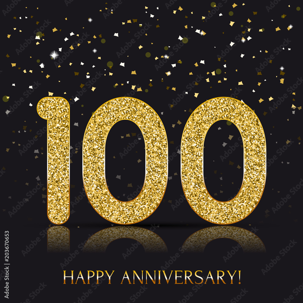 100 years Happy anniversary banner with gold elements. Vector ...